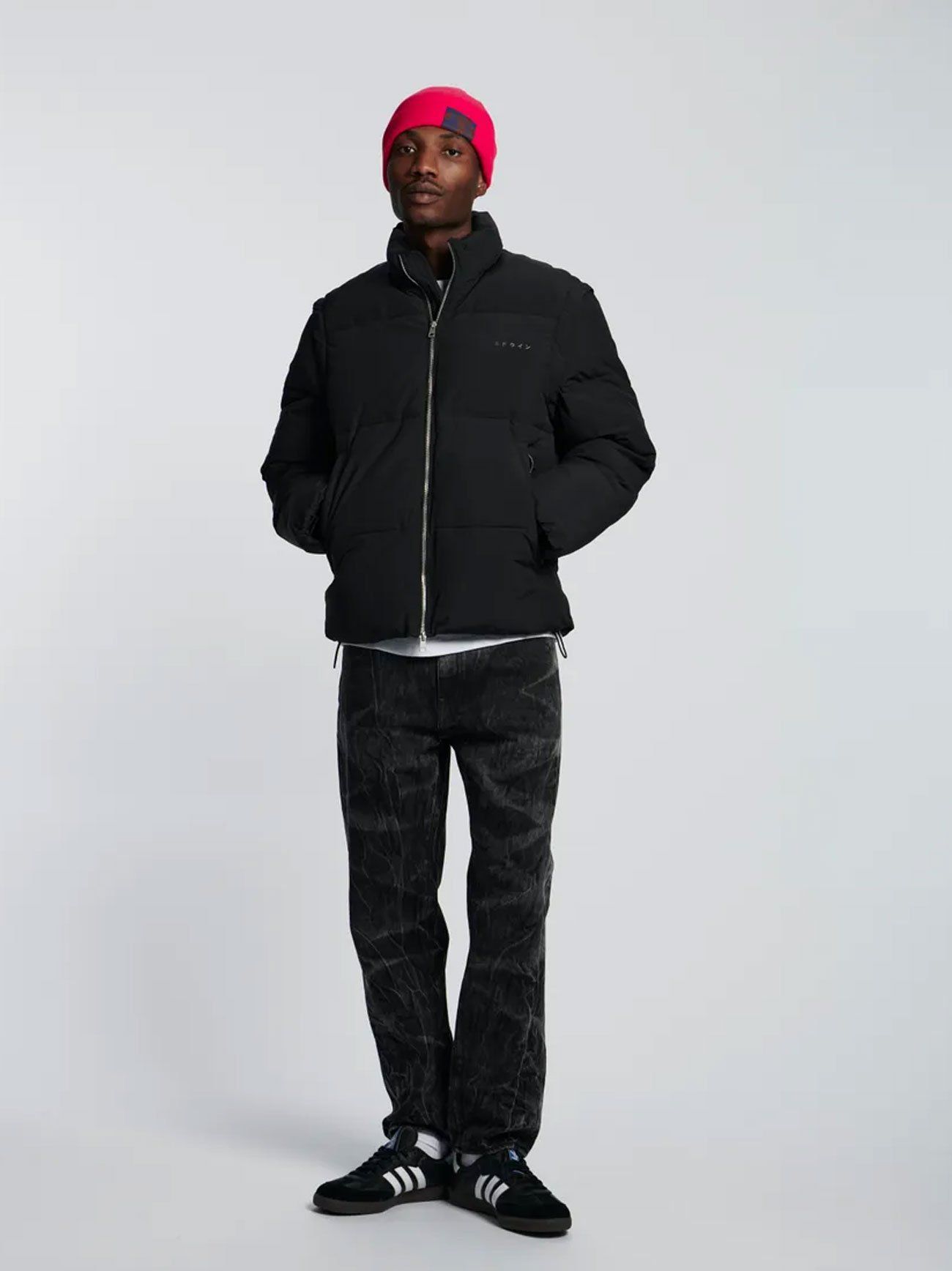 Edwin Mens Black Detachable Sleeves Puffer Jacket | Designerwear