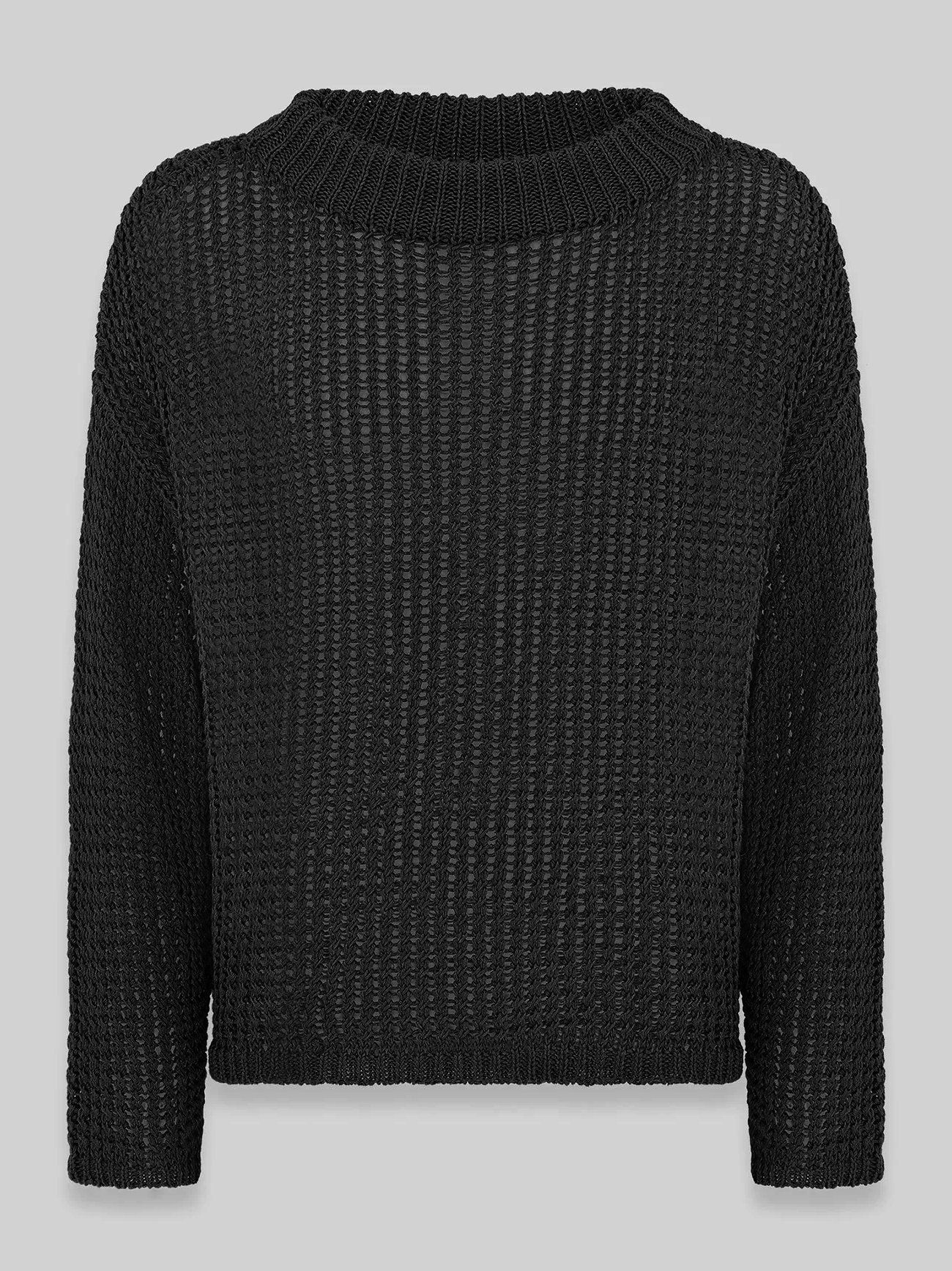 Belstaff Womens Washed Black Anchor High Neck Jumper | Designerwear