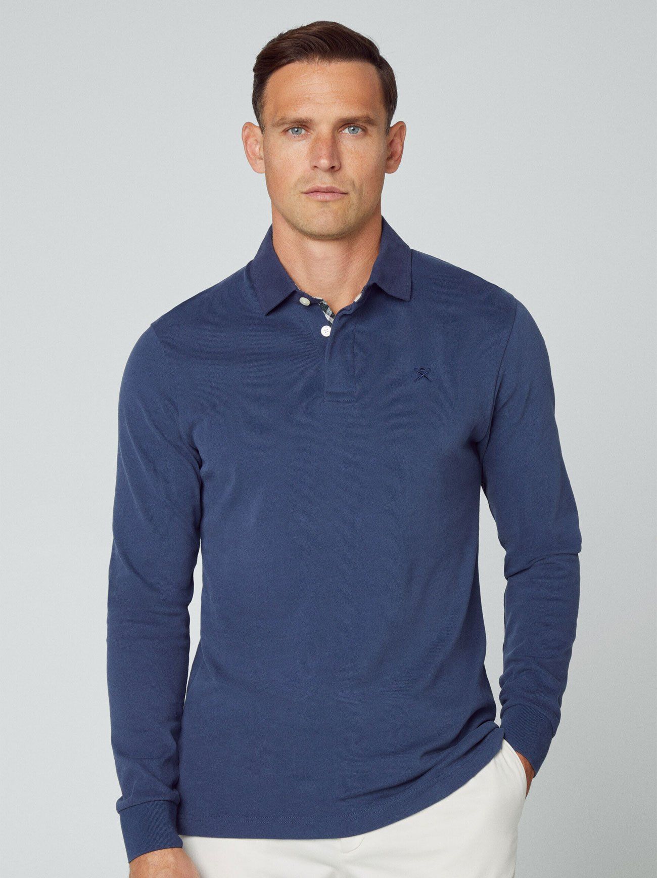 Hackett Mens Dark Denim Woven Rugby Polo Shirt | Designerwear