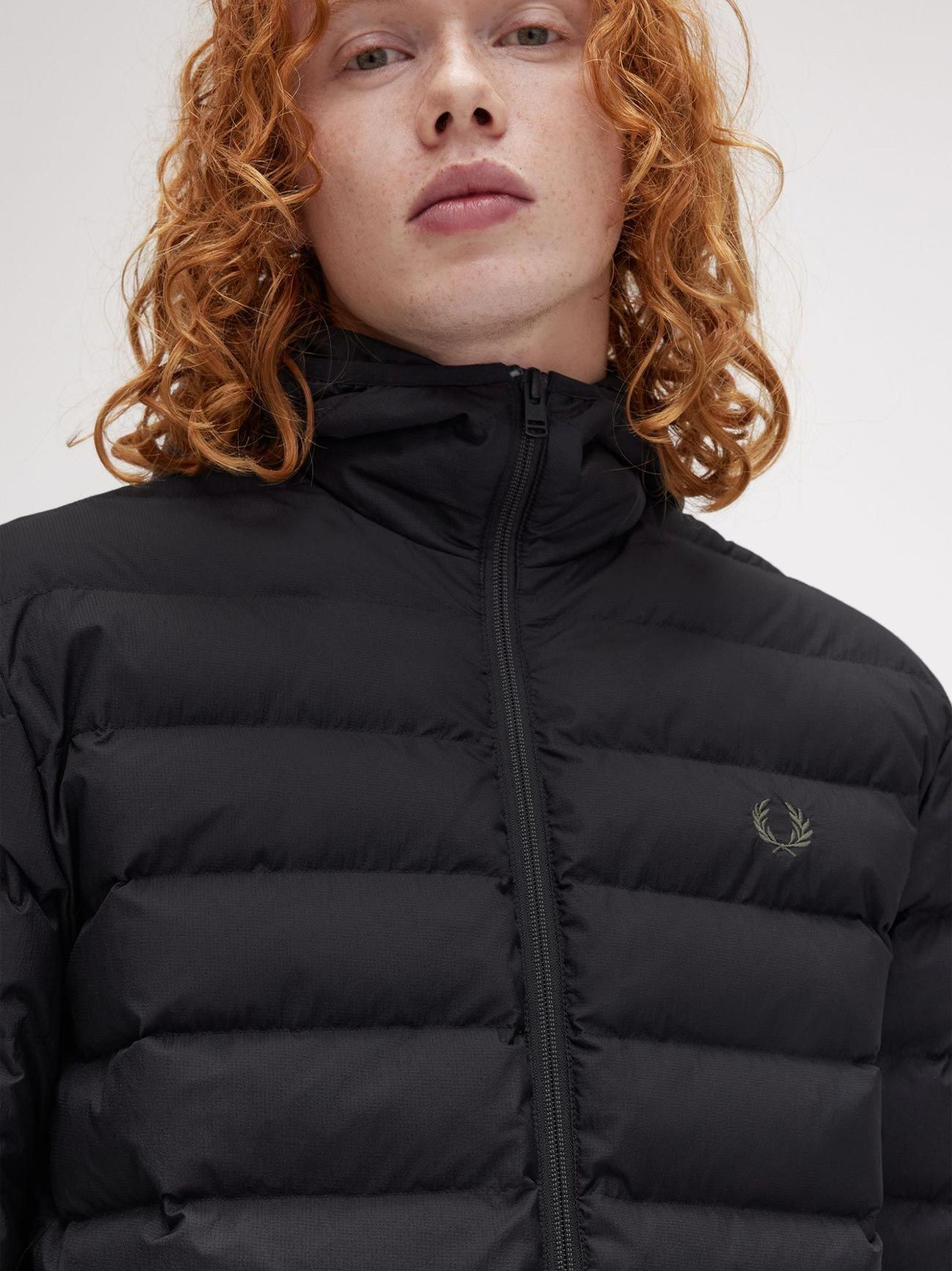 Fred Perry Mens Black Hooded Insulated Jacket | Designerwear