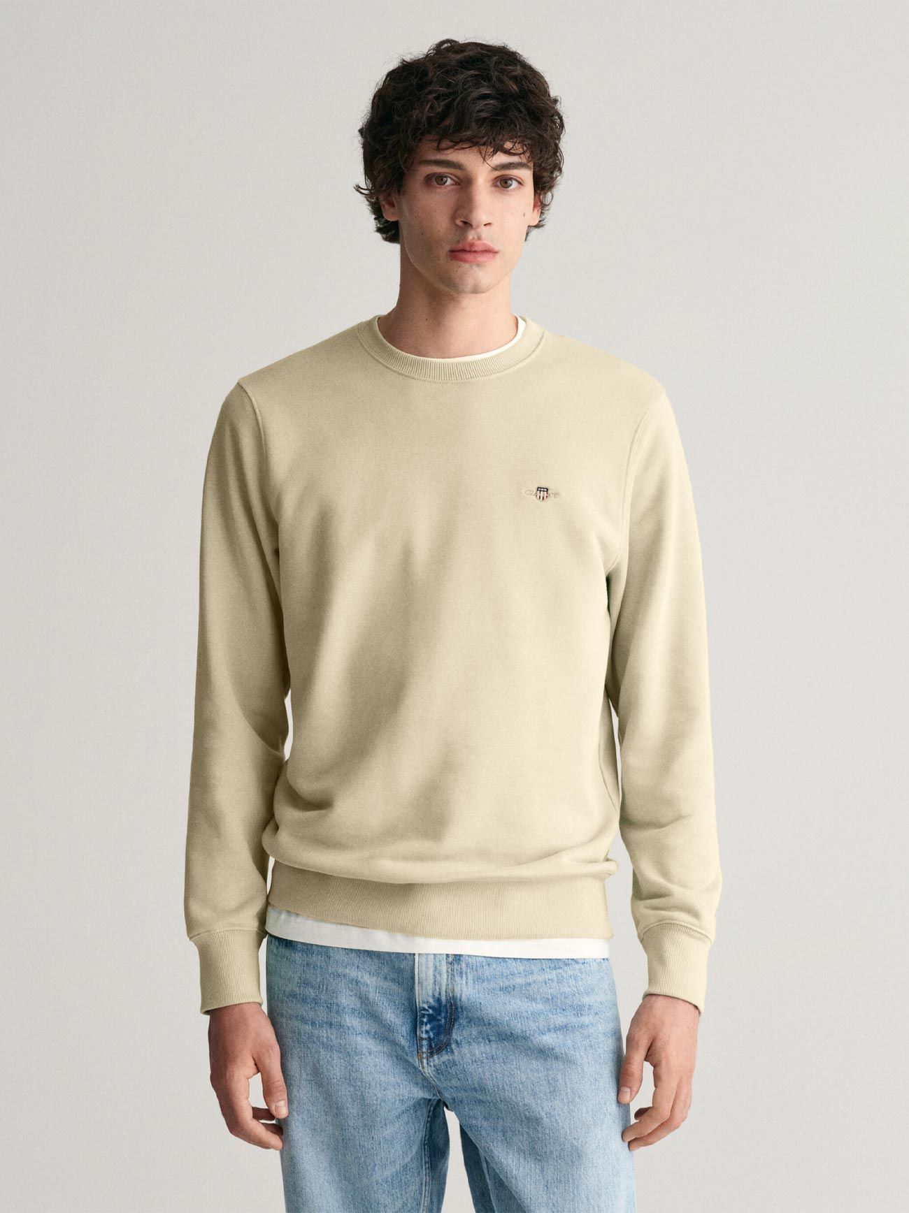 GANT Mens Silky Beige Regular Fit Shield Logo Crew Neck Sweatshirt ...