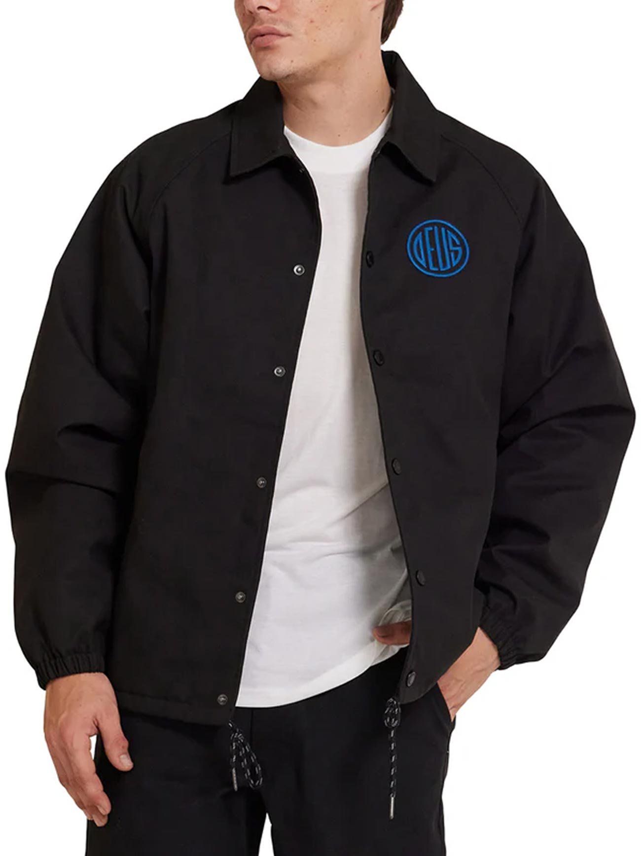 Deus Ex Machina Mens Black Pill Logo Coach Jacket | Designerwear