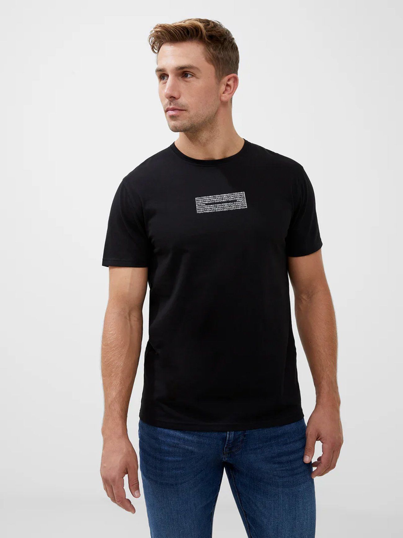 French Connection Mens Black Repeat Logo Graphic T-Shirt | Designerwear