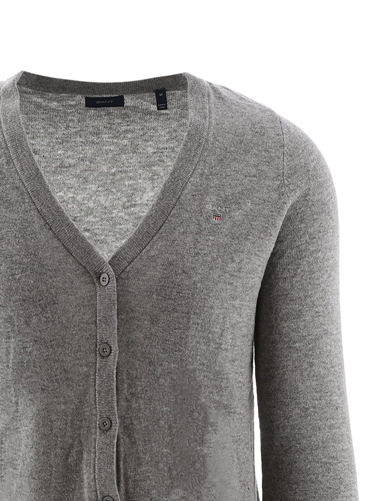 GANT Mens Grey Melange Lambswool Blend V-Neck Cardigan | Designerwear