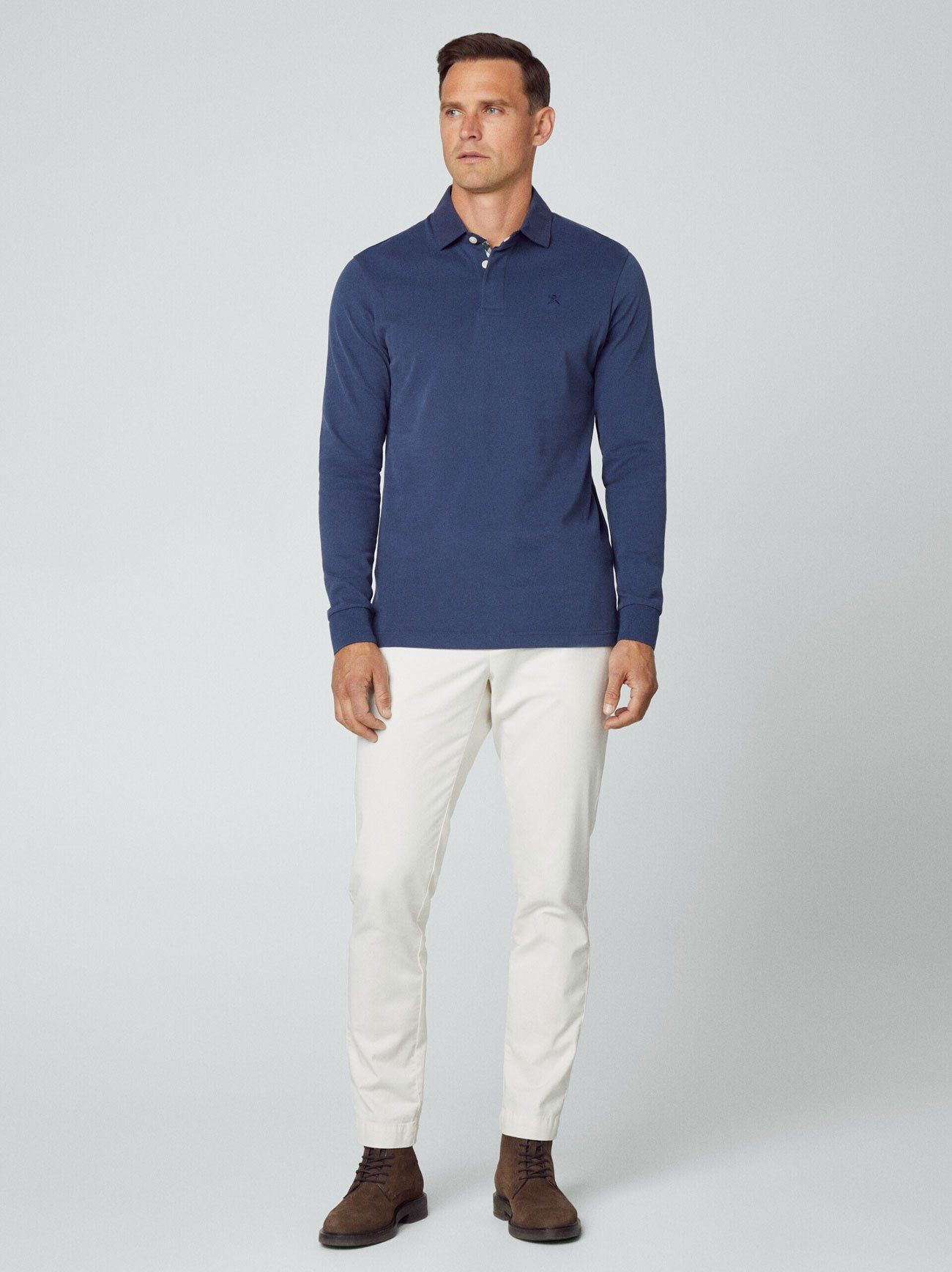 Hackett Mens Dark Denim Woven Rugby Polo Shirt | Designerwear