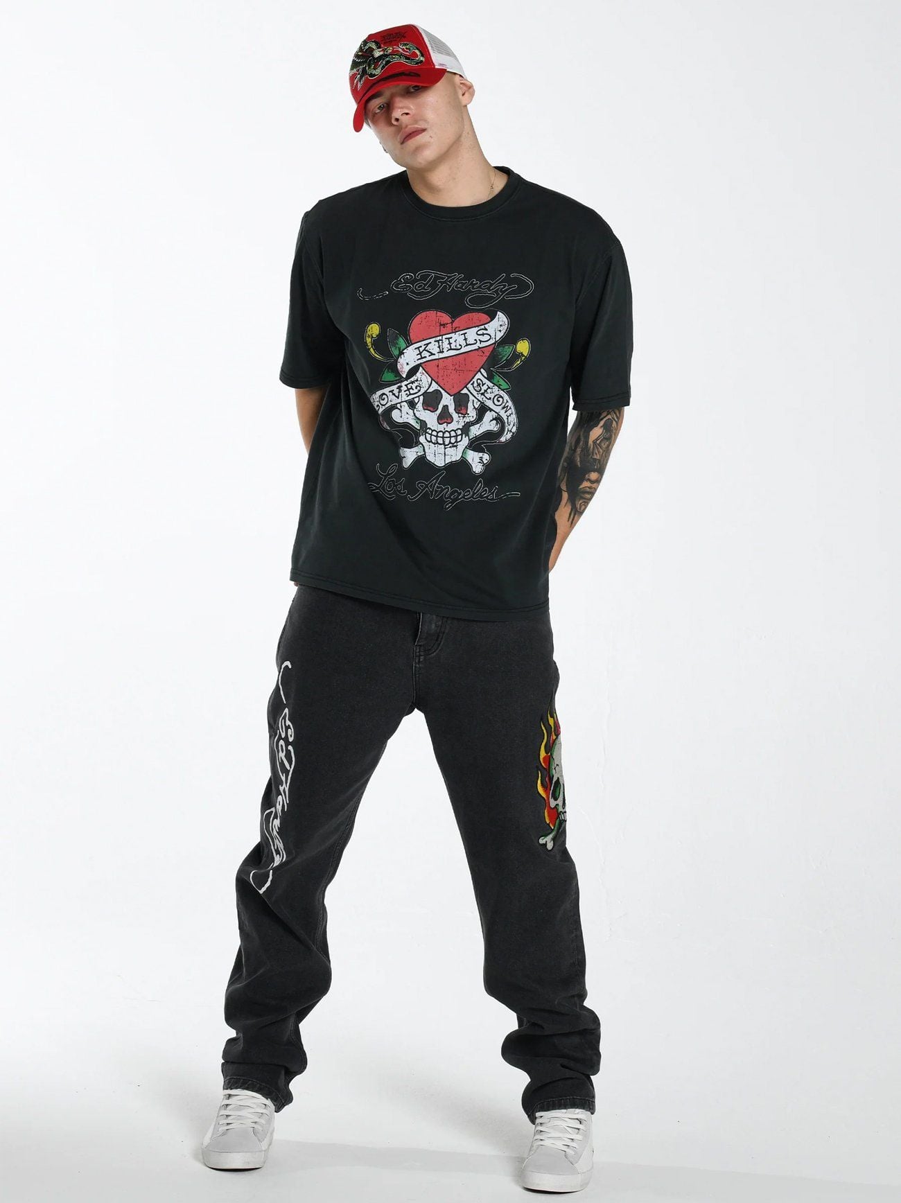 Ed Hardy Mens Washed Black Love Kills Slowly T-Shirt | Designerwear ...