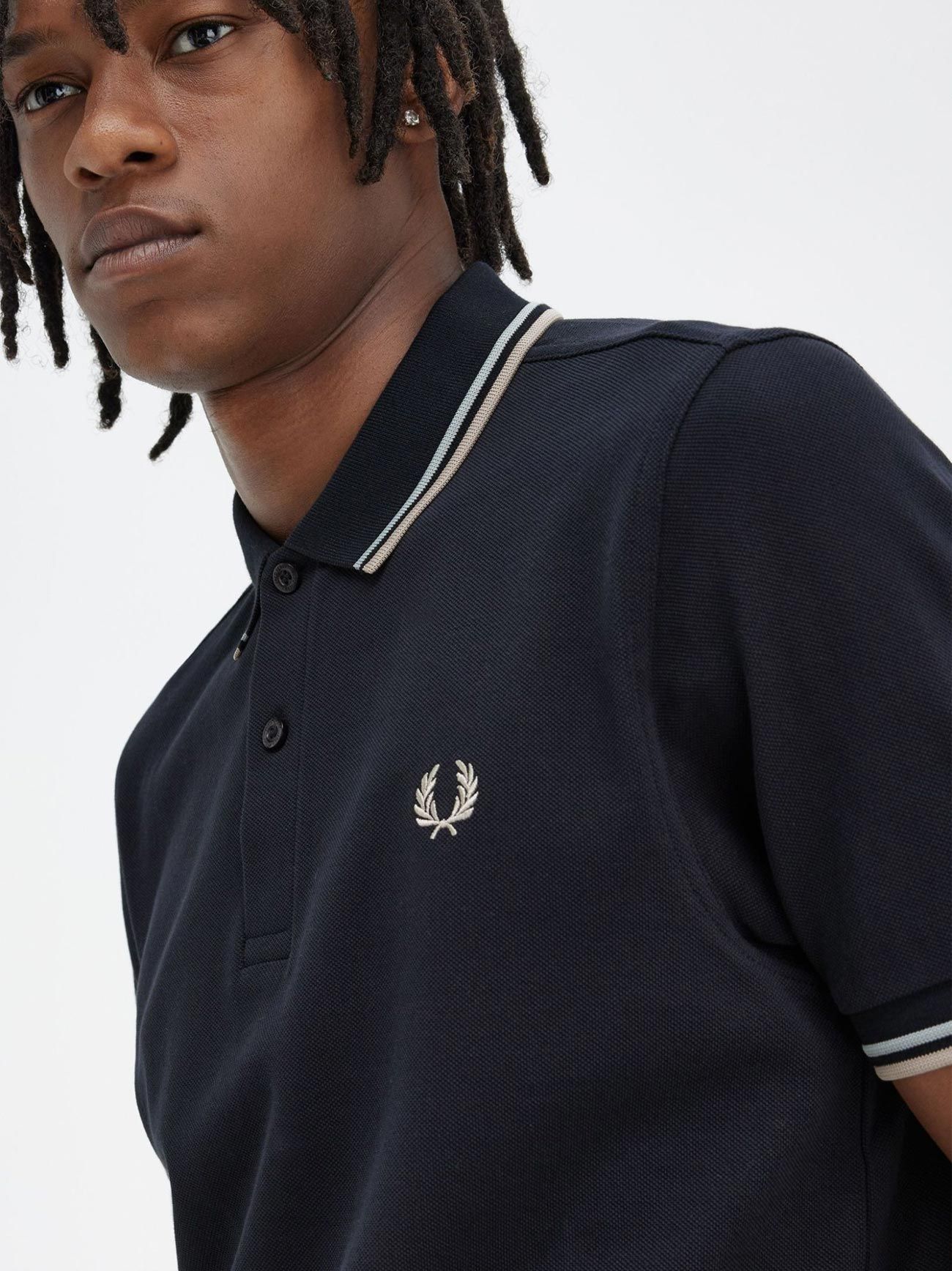 Fred Perry Mens Navy Twin Tipped Polo Shirt | Designerwear