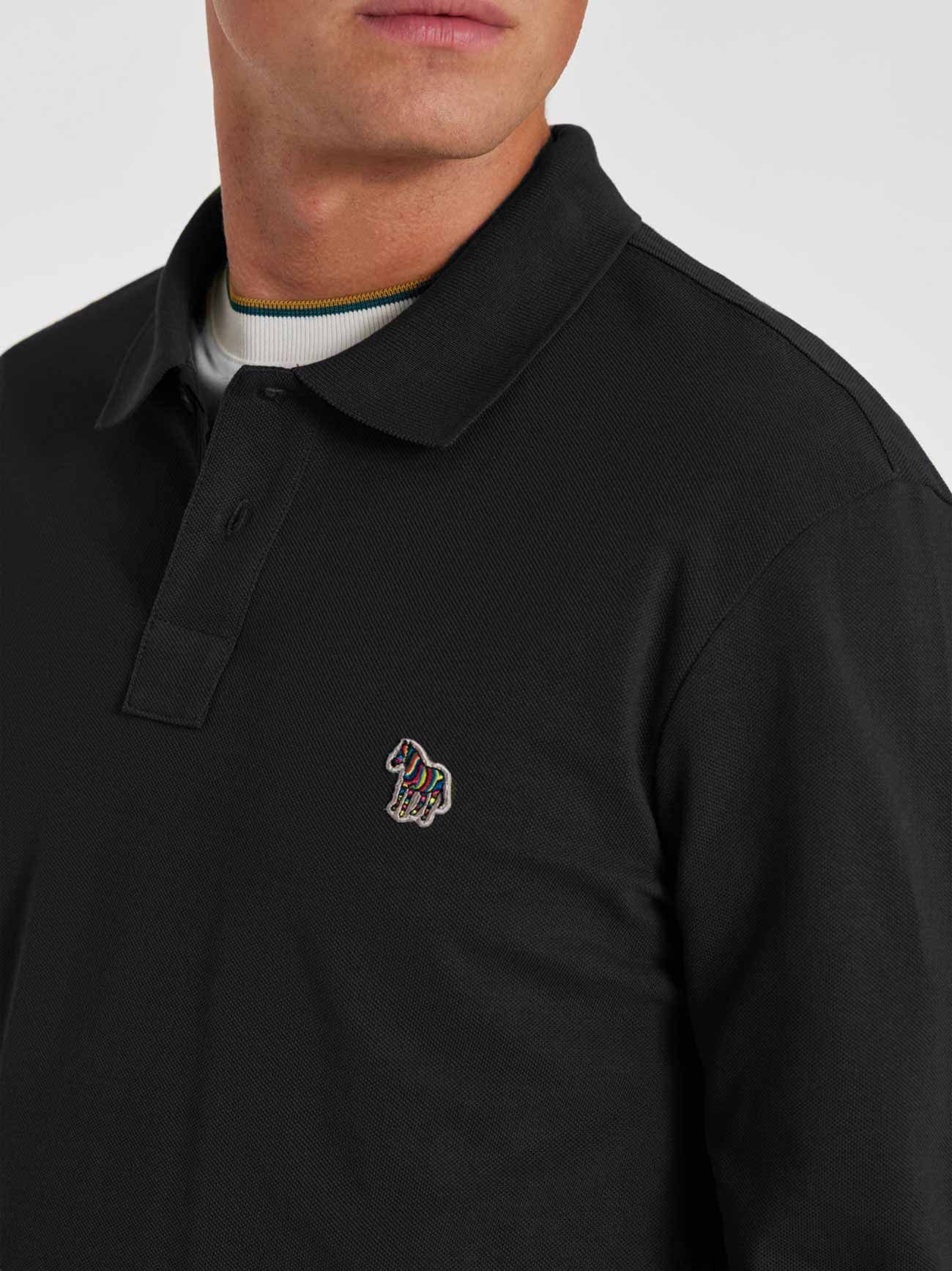 Paul Smith Mens Black Long Sleeve Zebra Polo Shirt | Designerwear