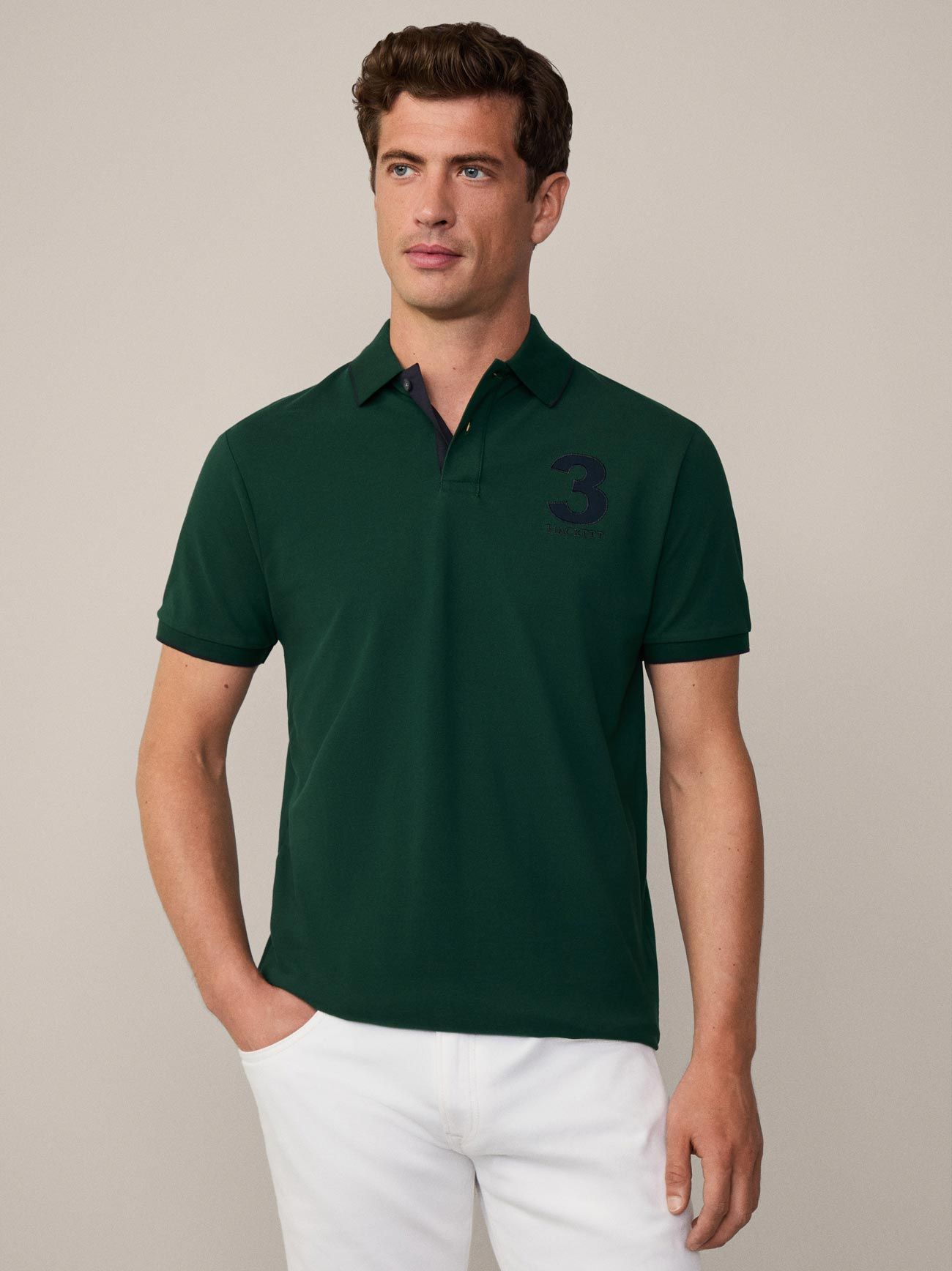 Hackett Mens Forest Night Green Heritage Number Polo Shirt | Designerwear
