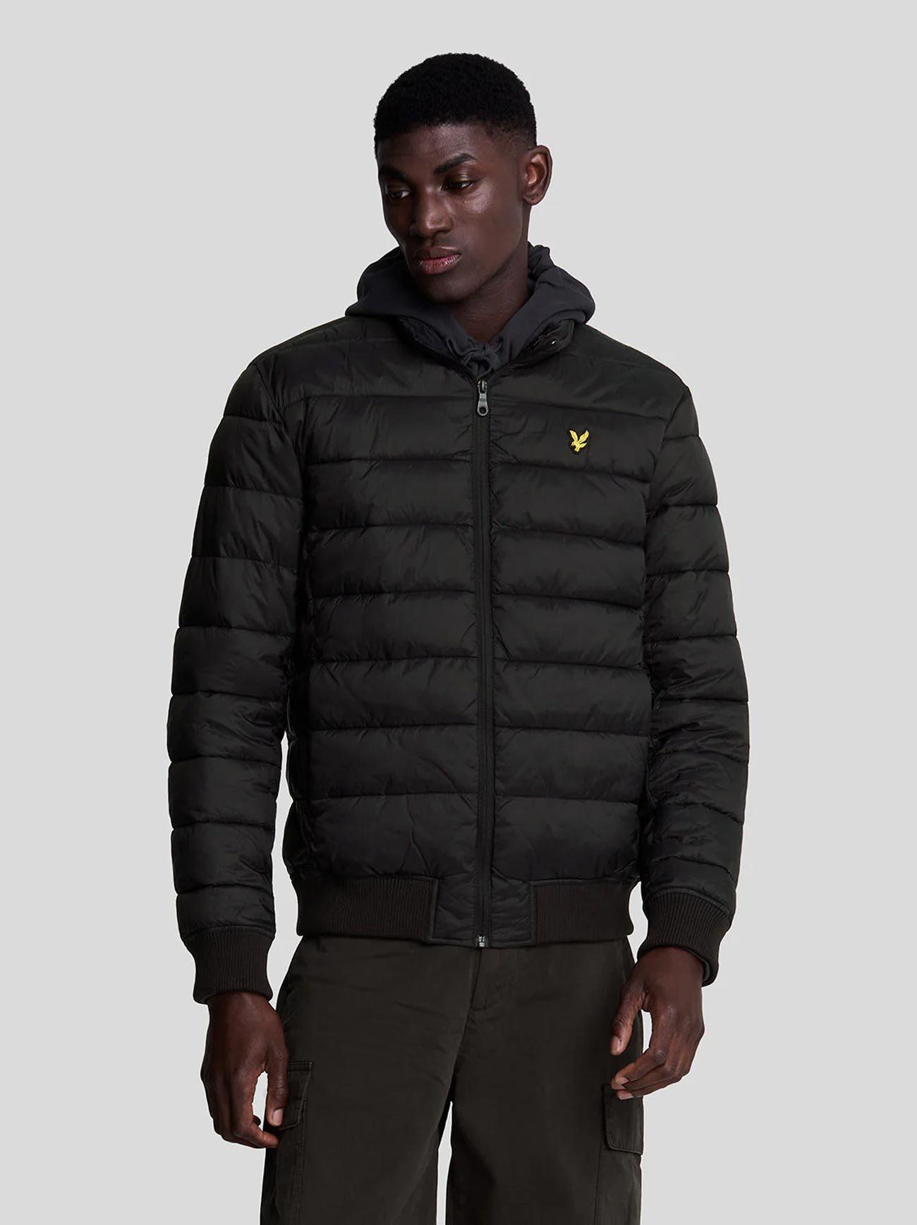 Lyle & Scott Mens Jet Black Funnel Neck Wadded Jacket | Designerwear