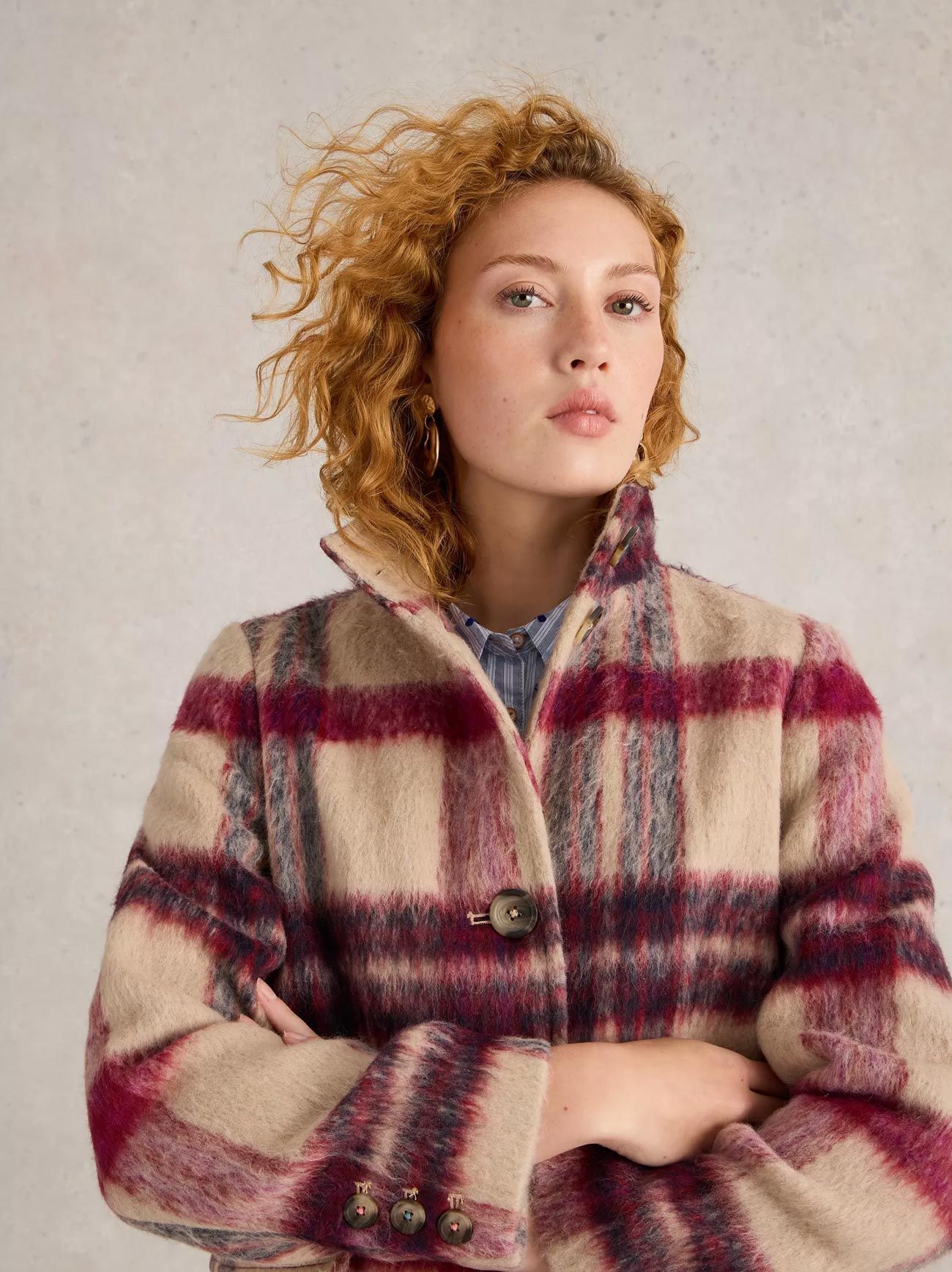 White Stuff Womens Plum Multi Karla Check Coat | Designerwear