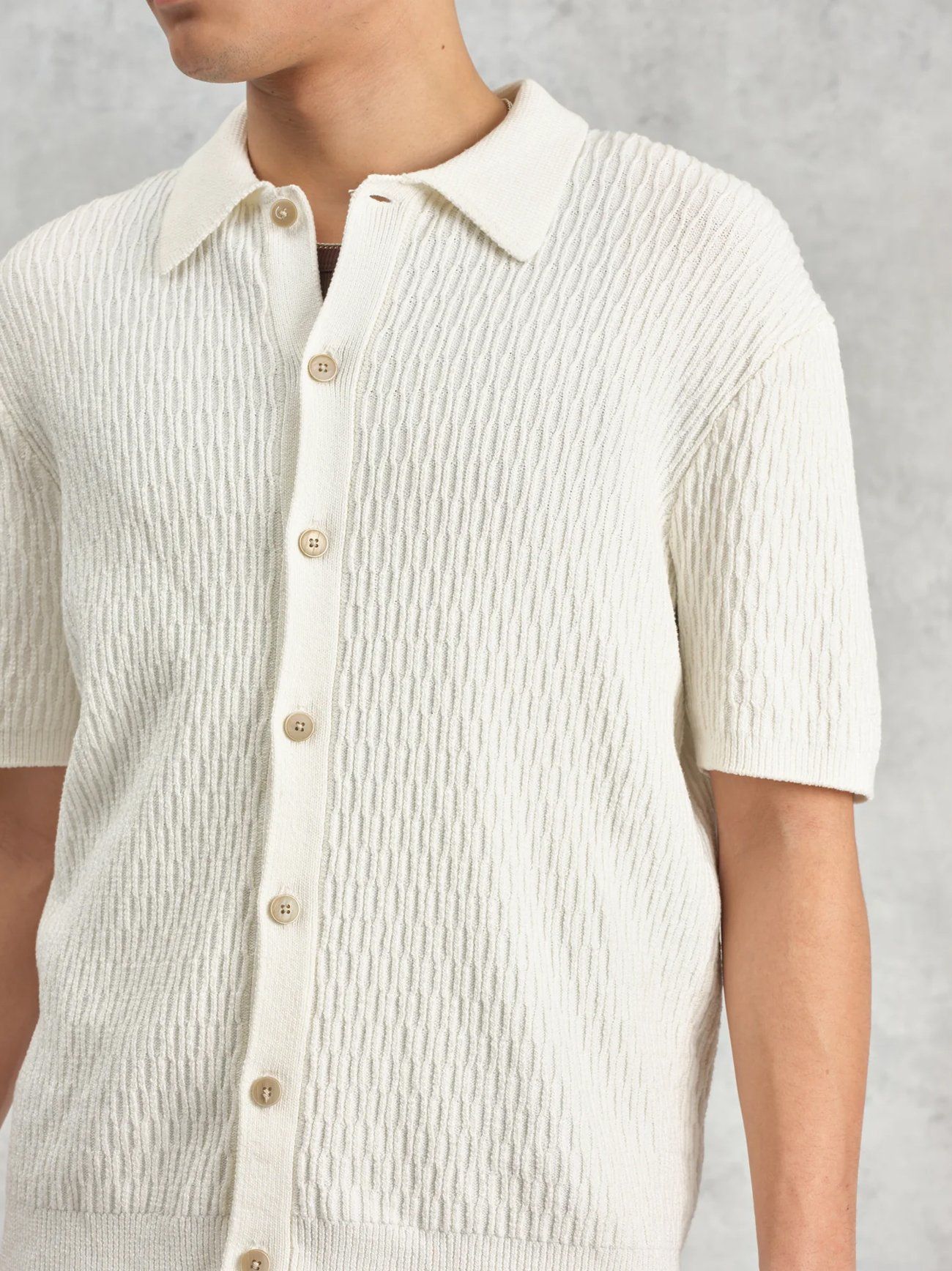 Wax London Mens Cable Ecru Tellaro Honeycomb Cable Shirt | Designerwear