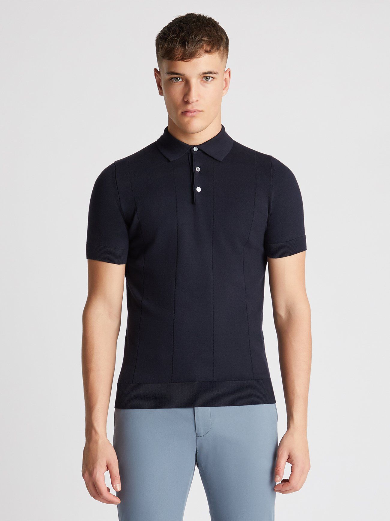 Remus Uomo Mens Navy Knit Polo Shirt | Designerwear
