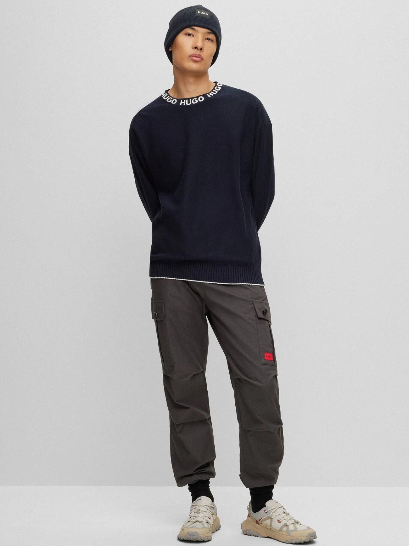 HUGO Mens Navy Smarlo Jumper | Designerwear