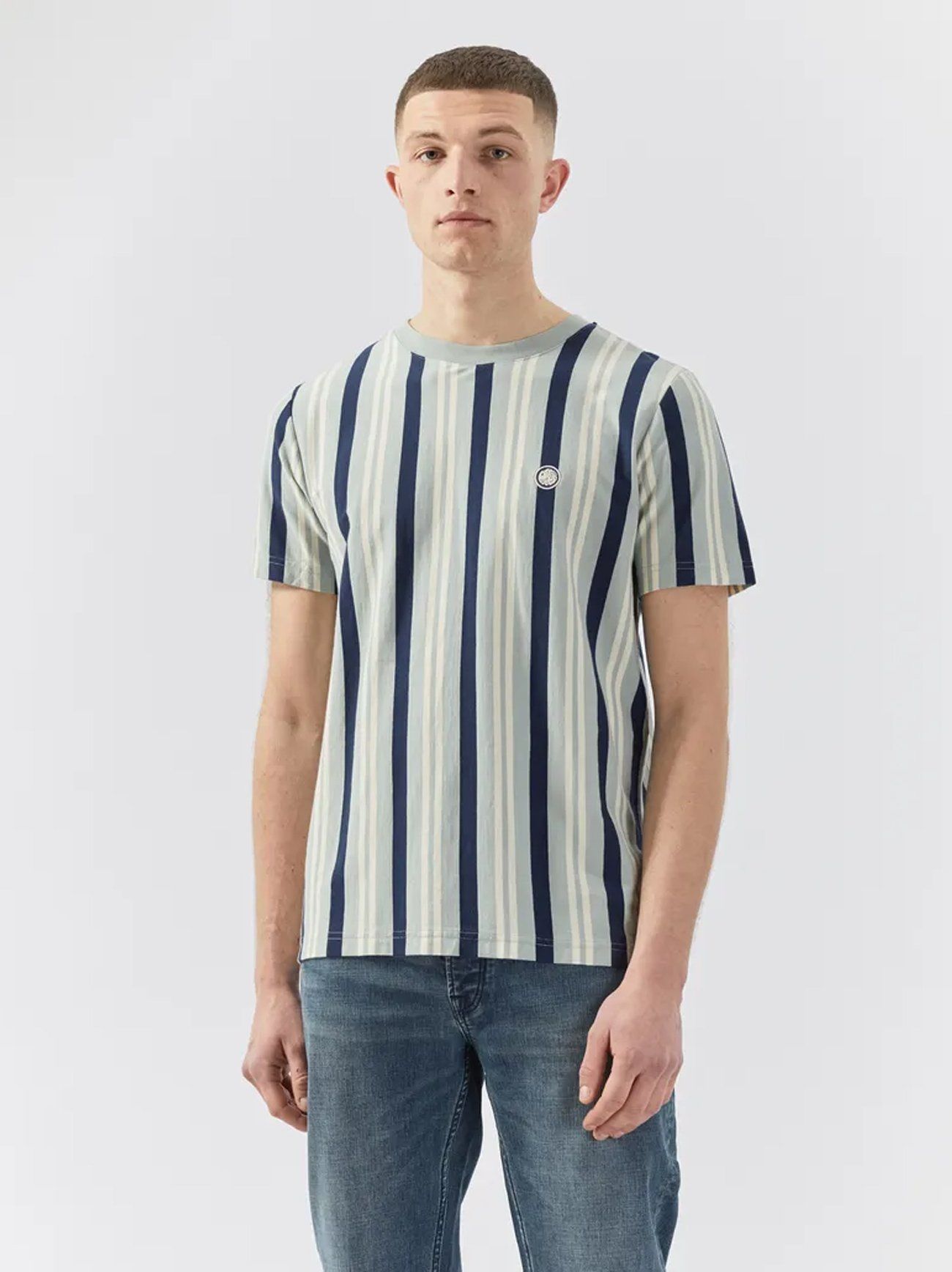 Pretty Green LIGHT BLUE CAPELLA VERTICAL STRIPE T-Shirt | Designerwear ...