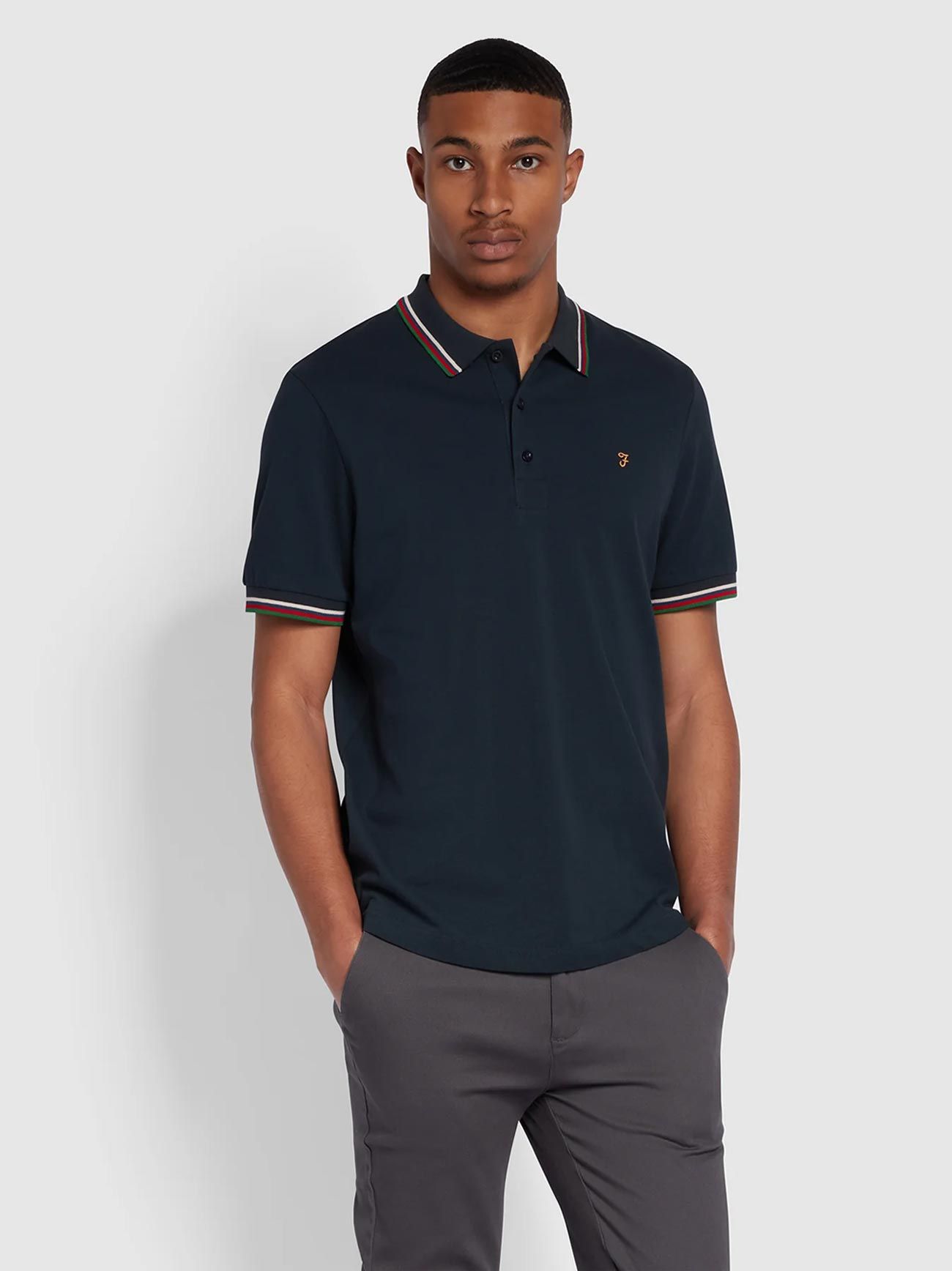 Farah Mens True Navy Alvin Tipped Collar Polo Shirt | Designerwear