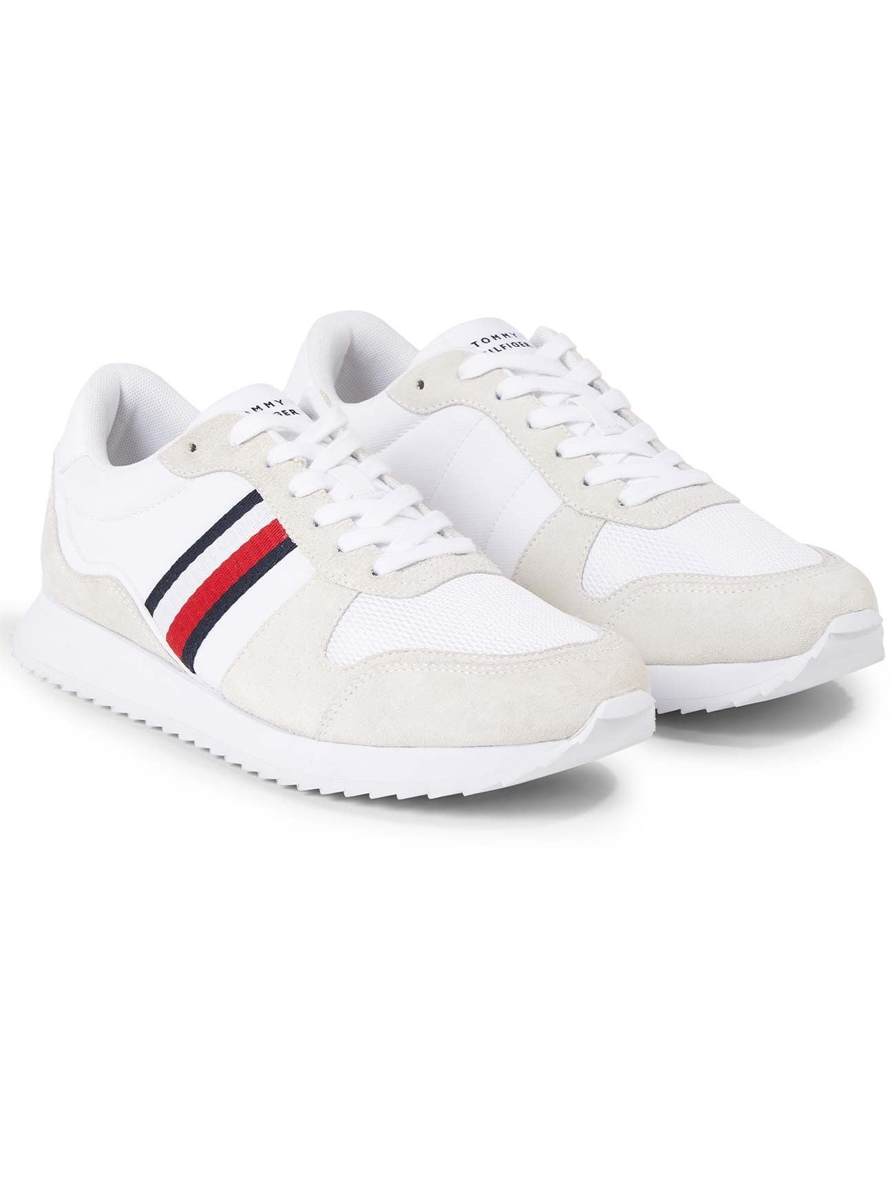 Tommy Hilfiger Mens White Runner Evo Mix Essential Trainer | Designerwear