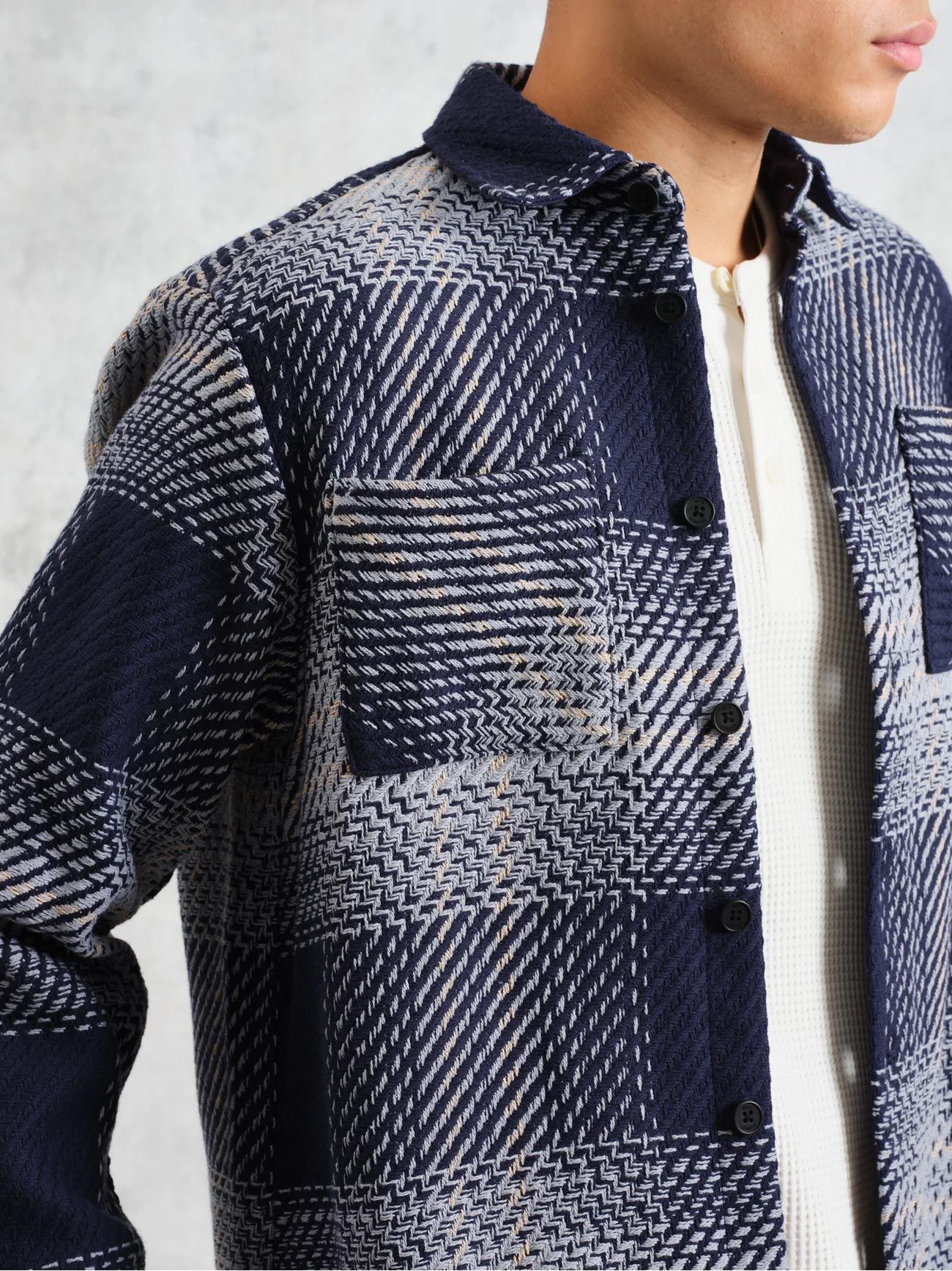 Wax London Mens Navy Blue Whiting Overshirt | Designerwear