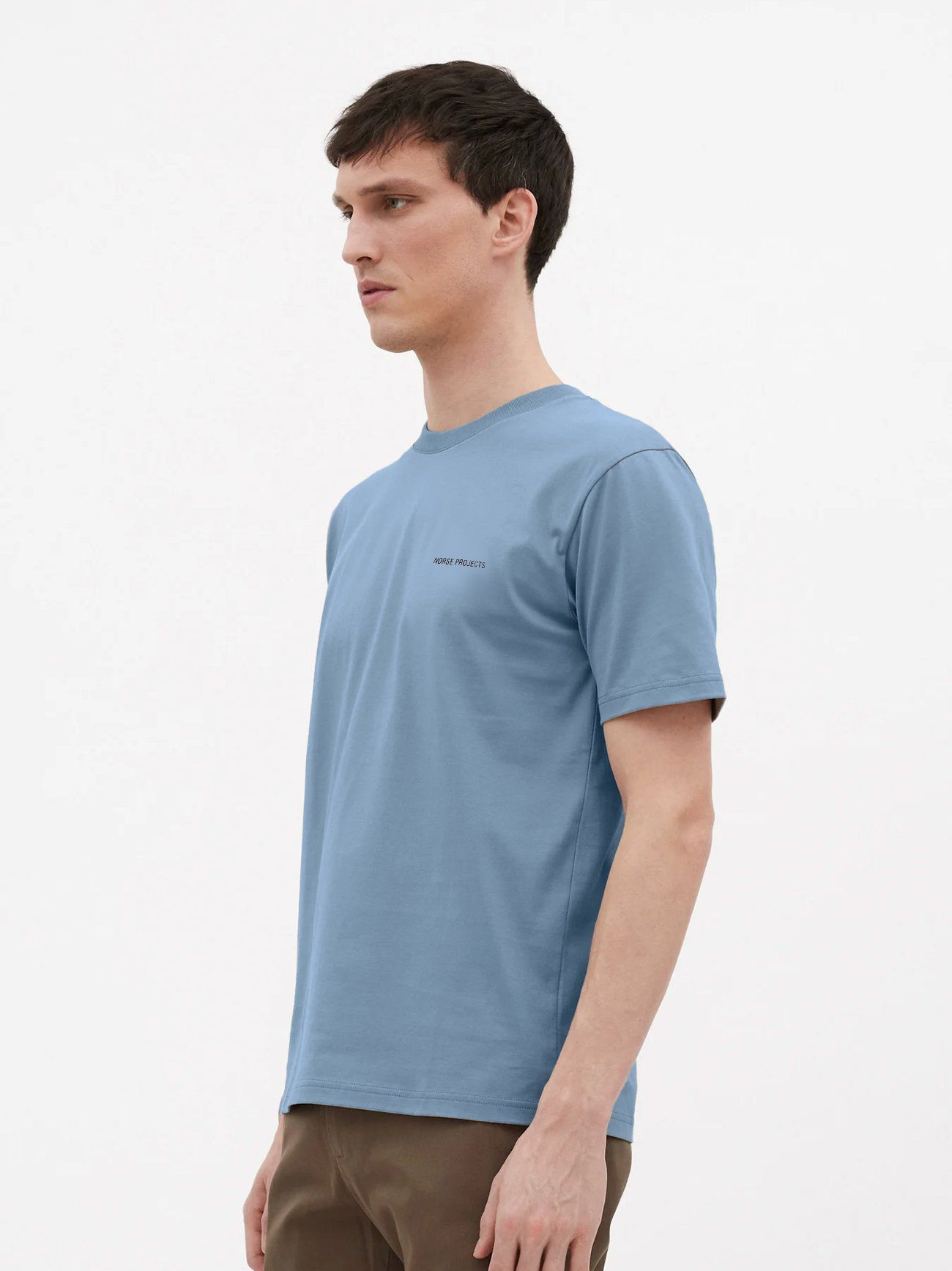 Norse Projects Mens Fog Blue Johannes Organic Logo T-Shirt | Designerwear