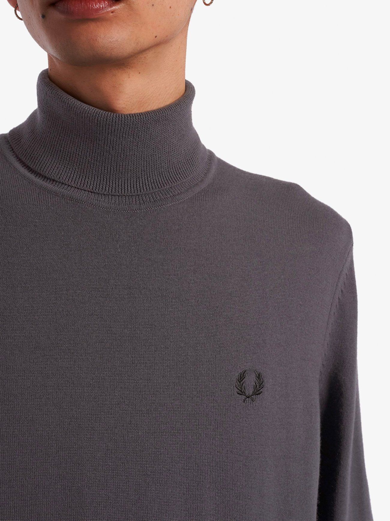 Fred Perry Gunmetal Roll Neck Jumper | Designerwear | Buy Now Pay Later ...