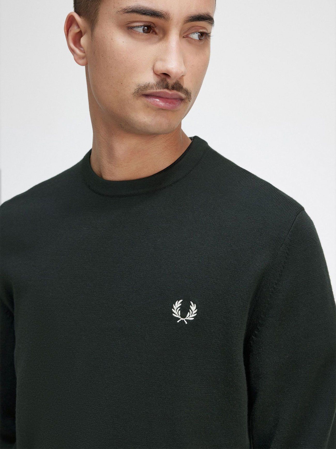 Fred Perry Mens Night Green Classic Crew Neck Jumper | Designerwear
