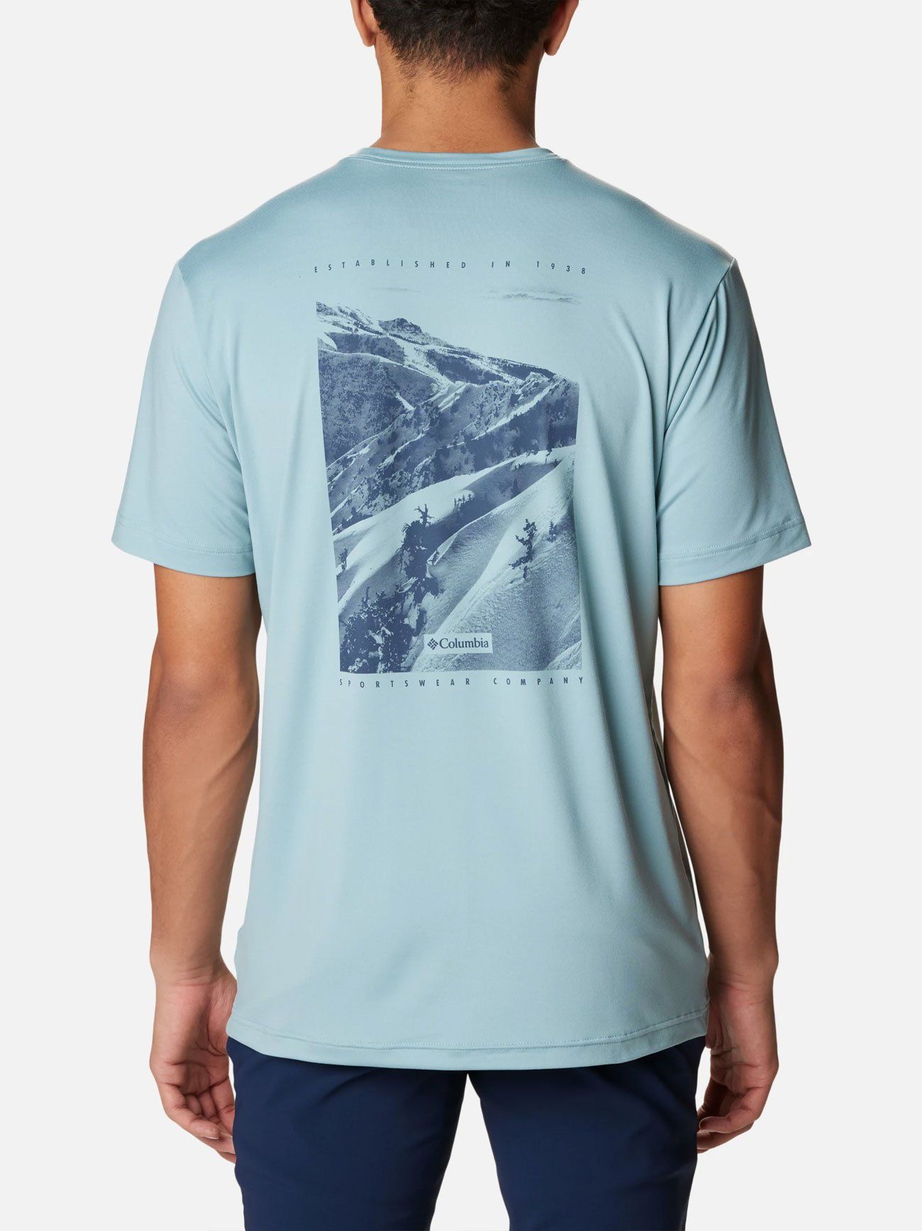 Columbia Mens Stone Blue Tech Trail Graphic T-Shirt | Designerwear