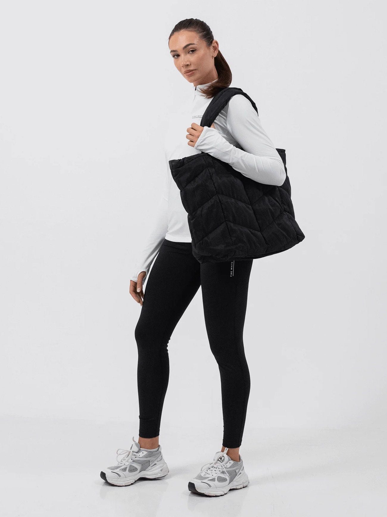 Fine White Line Womens Black Padded Tote Bag | Designerwear