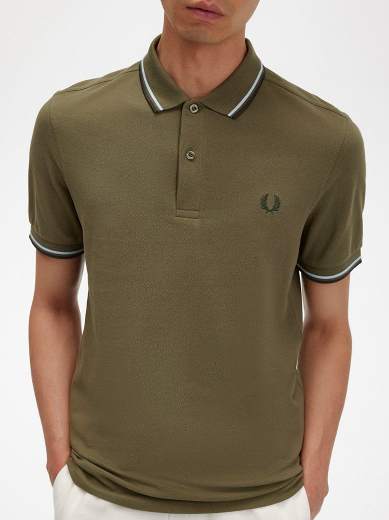 Fred Perry Mens Uniform Green Twin Tipped Polo Shirt | Designerwear ...