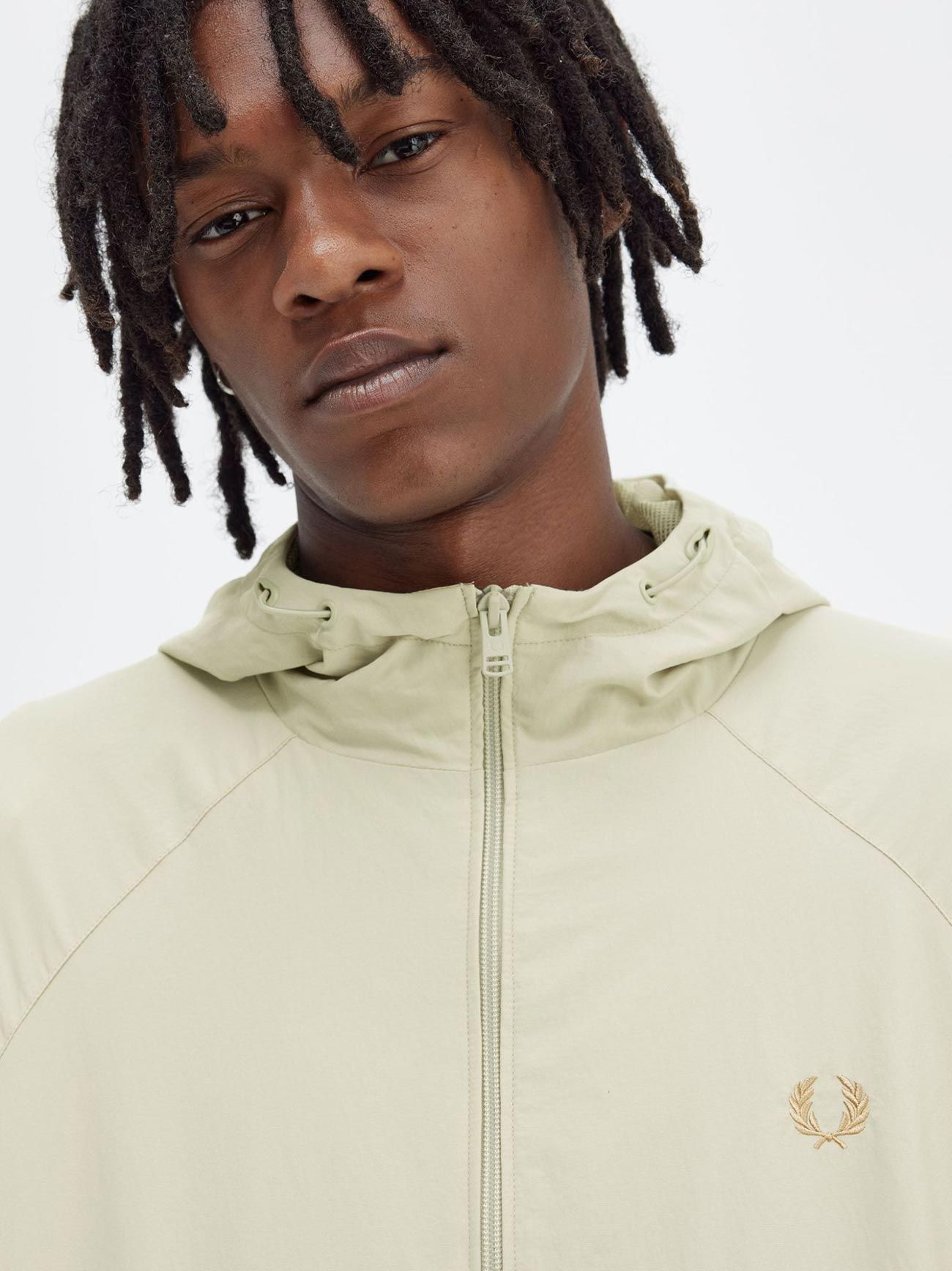 Fred Perry Mens Light Oyster Hooded Shell Jacket | Designerwear