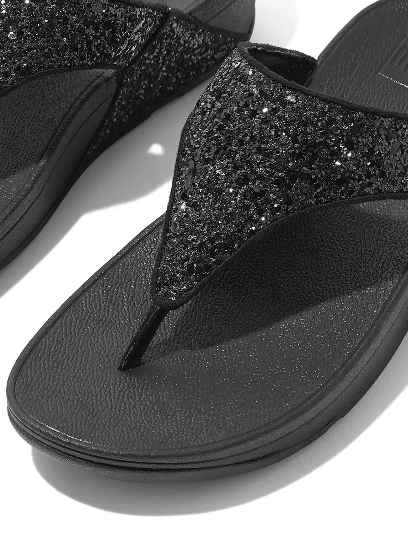 FitFlop Womens Black Glitter Lulu Glitter Toe-Thong Flip Flop ...