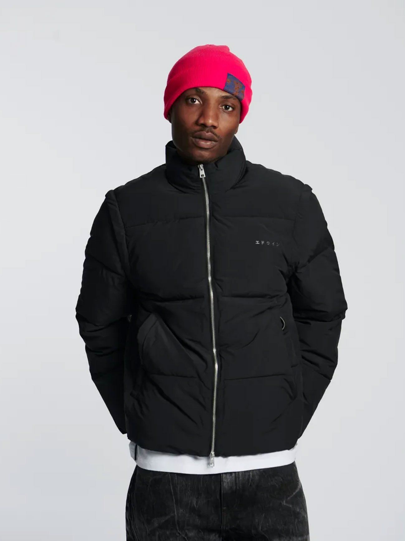 Edwin Mens Black Detachable Sleeves Puffer Jacket | Designerwear