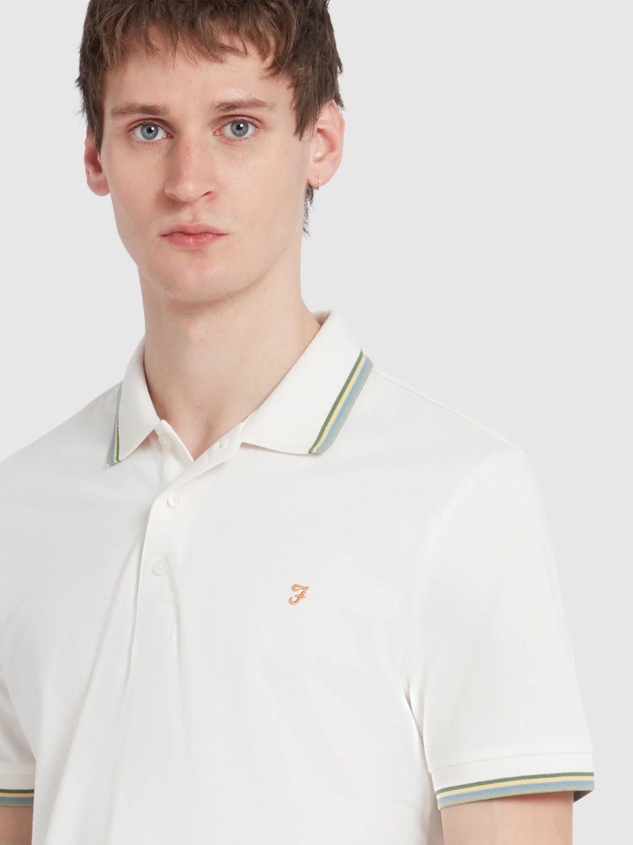 Farah Mens Ecru Alvin Tipped Collar Polo Shirt | Designerwear