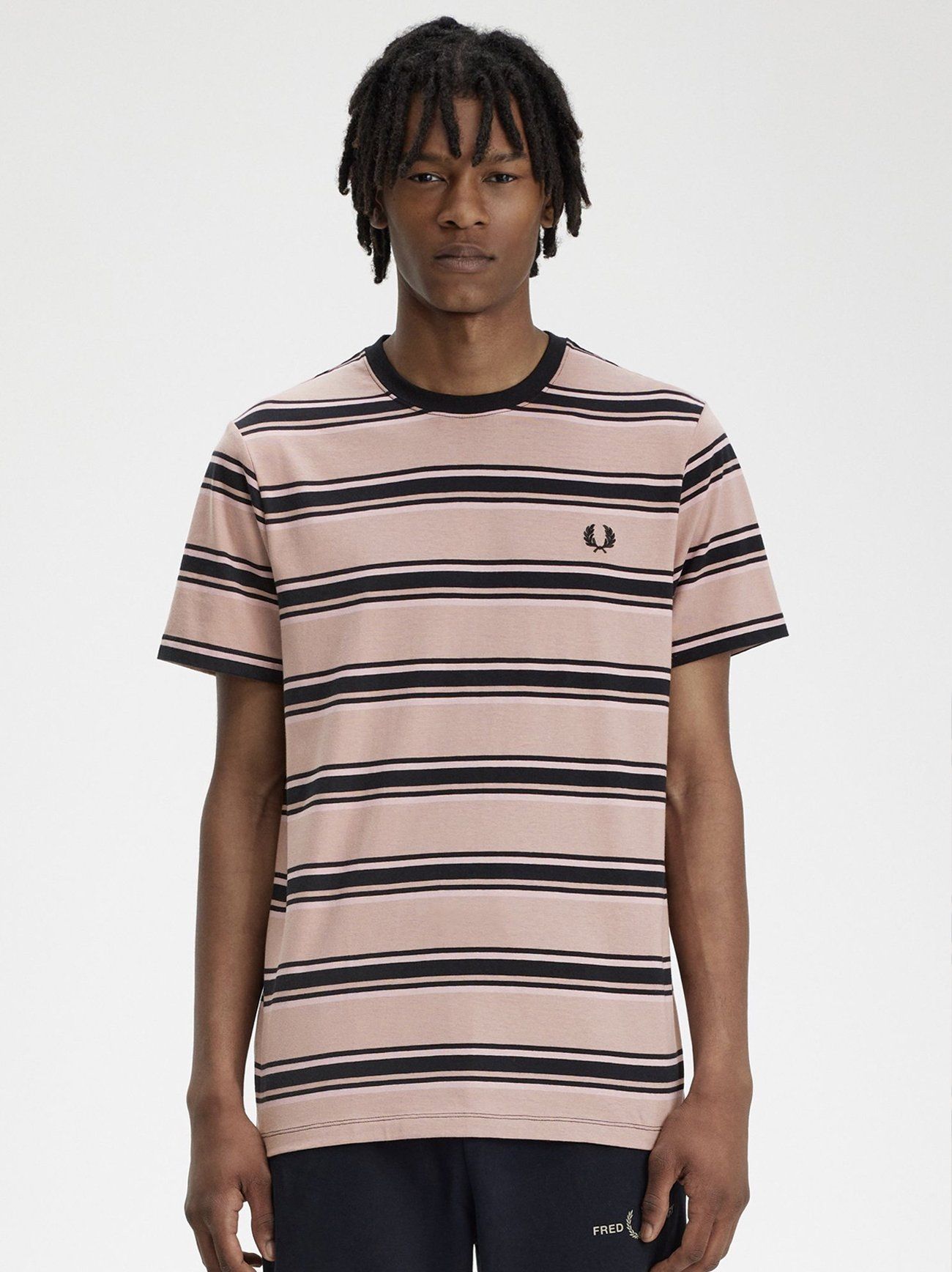 Fred Perry Mens Dark Pink Dusty Rose Pink Black Stripe T-Shirt ...