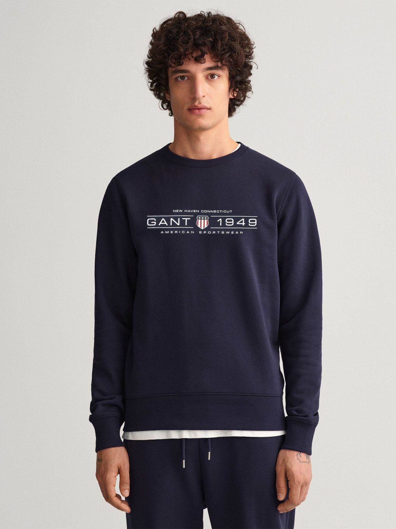 GANT Mens Evening Blue Graphic Crew Neck Sweatshirt | Designerwear