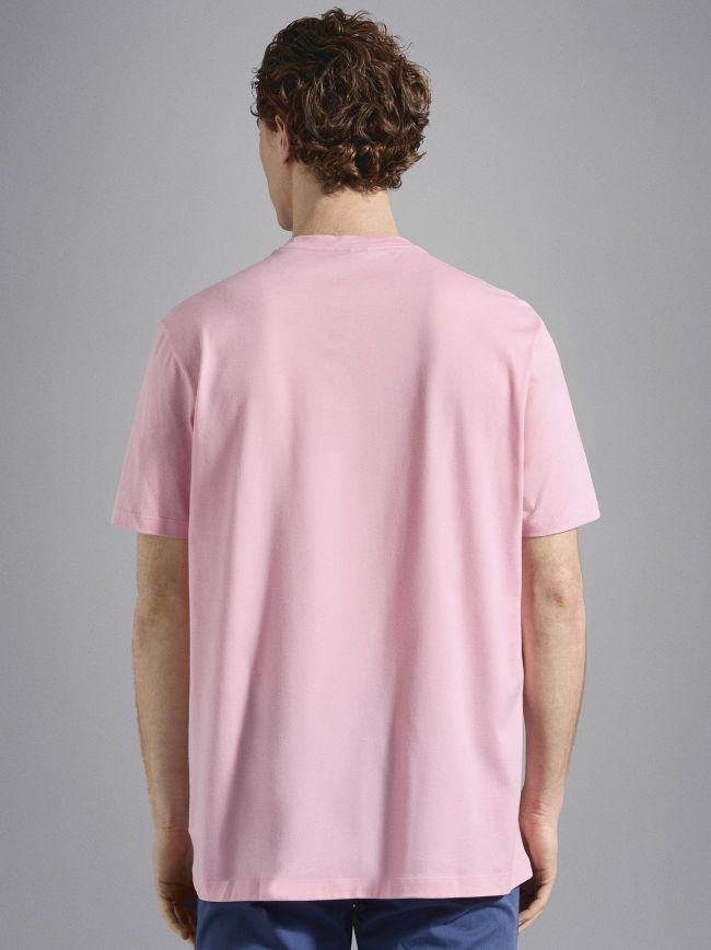 Paul & Shark Mens Light Pink Knitted Cotton Webbing T-Shirt | Designerwear