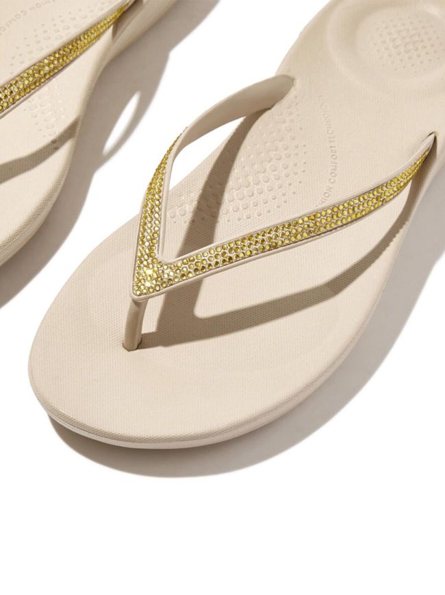 FitFlop Womens Stone Beige Iqushion Sparkle Flip Flop | Designerwear