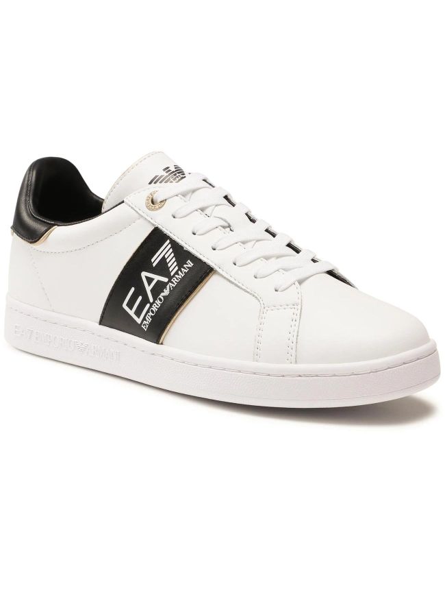 EA7 Mens White Black Gold Classic Logo Trainer | Designerwear