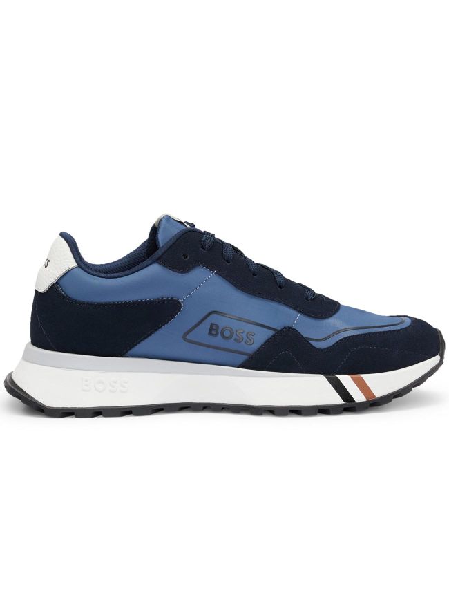 BOSS Mens Dark Blue Jonah Runn Signature Stripe Trainer | Designerwear