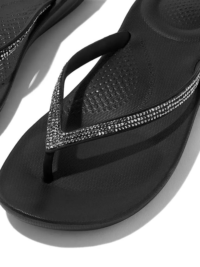 FitFlop Womens Black Iqushion Sparkle Flip Flop | Designerwear