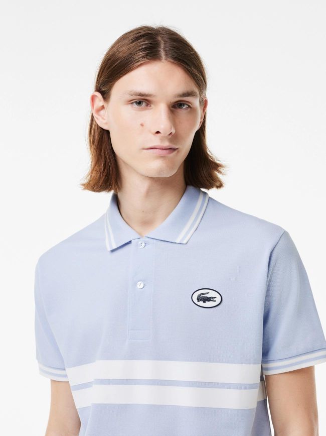 Lacoste Mens Phoenix Blue Flour Striped Polo Shirt | Designerwear
