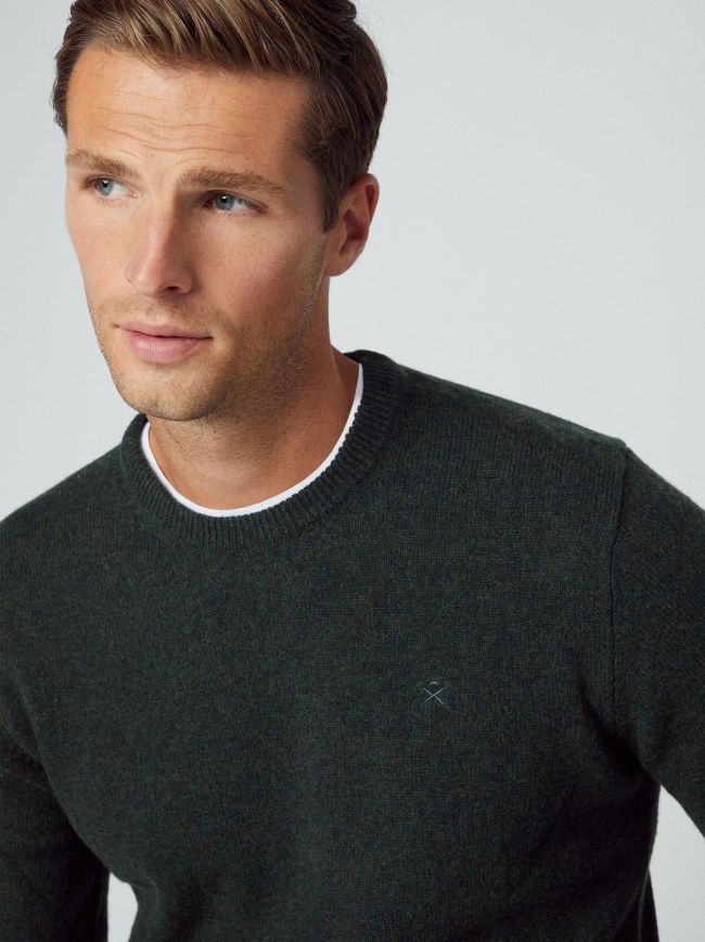 Hackett Mens Dark Green Lambswool Crew Neck Jumper | Designerwear