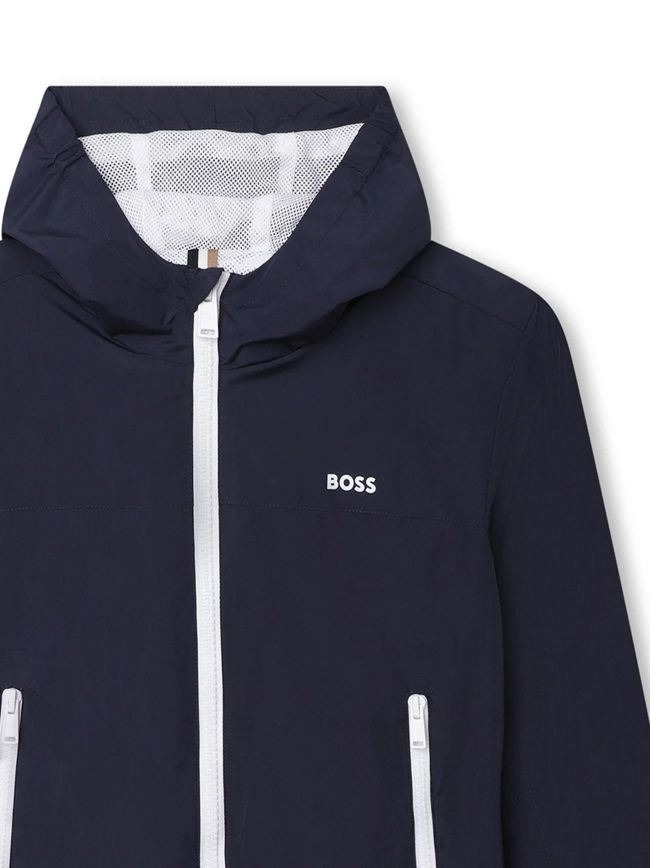 BOSS Kids Navy Hooded Windbreaker | Designerwear | Hassle Free Returns