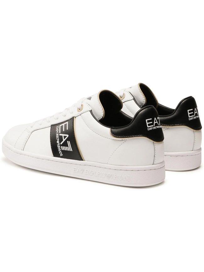 EA7 Mens White Black Gold Classic Logo Trainer | Designerwear