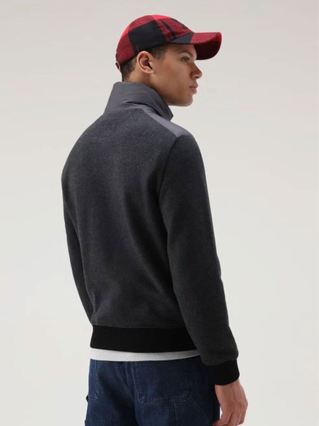 Woolrich Mens Charcoal Melange Wool Bonded Hybrid Fleece Jacket ...