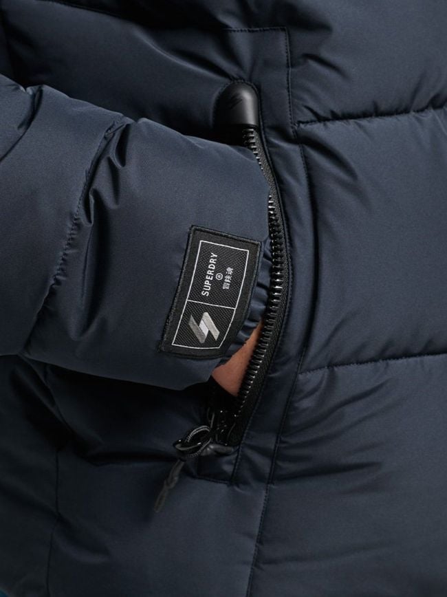 Superdry Mens Eclipse Navy Hooded Sports Puffer Jacket | Designerwear