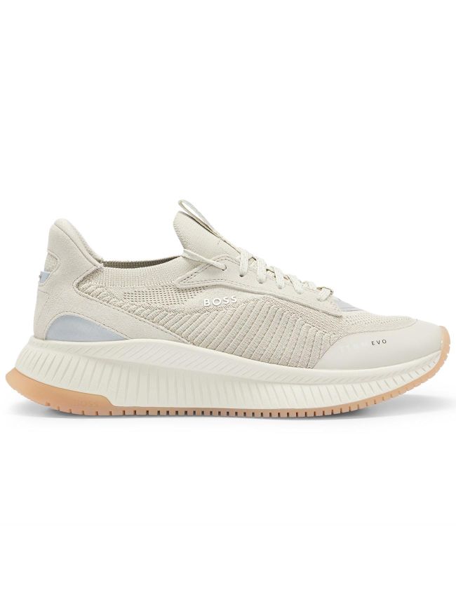 BOSS Mens Light Beige Titanium Knitted Sock Trainer | Designerwear