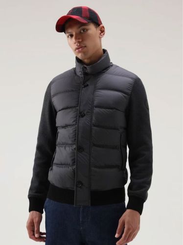 Woolrich Mens Charcoal Melange Wool Bonded Hybrid Fleece Jacket ...