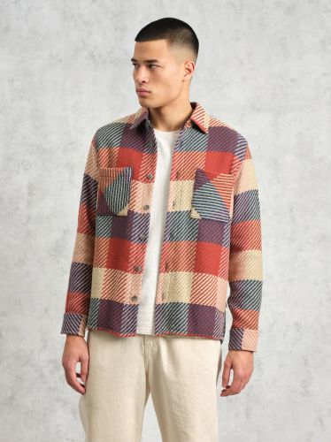 Wax London Mens Red Multi Whiting Block Check Overshirt | Designerwear