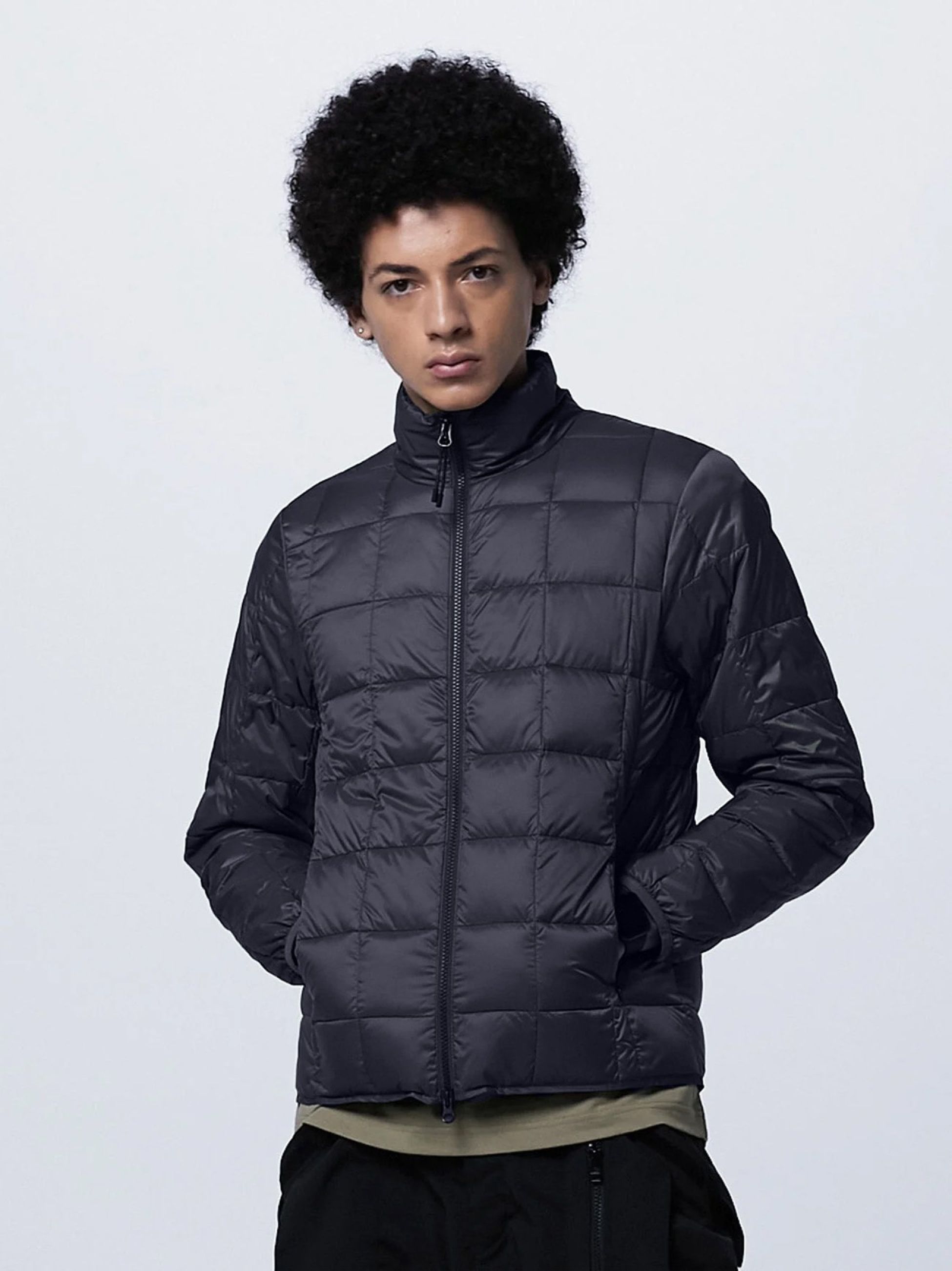 Taion Mens Navy Hi-Neck Zip Down Jacket | Designerwear