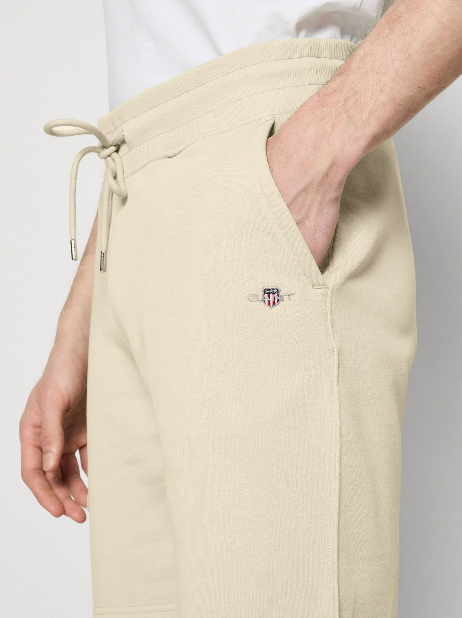 GANT Mens Silky Beige Regular Fit Shield Logo Sweat Short | Designerwear